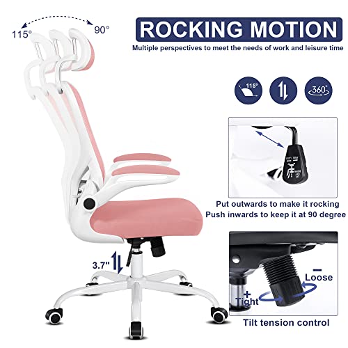 Misolant Ergonomic Office Chair, Pink, Adjustable Lumbar Support, Breathable Mesh Back, Comfortable Seat Cushion, Multiple Adjustments, Sturdy Metal Frame, 250lb Load Capacity
