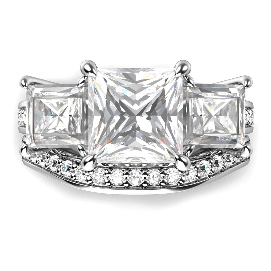 Metal Factory Sz 7 Sterling Silver 3 Carat Princess Cut Cubic Zirconia CZ Wedding Engagement Ring Set