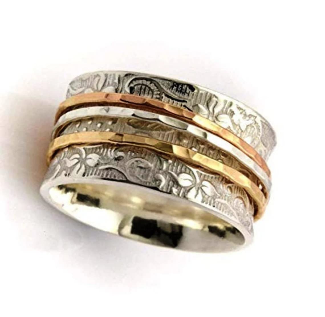 Three Tone Spinner Ring 925 Sterling Ring Braid Spinner Band Ring Statement Ring Handcrafted Braided Ring Perfect Spinner Ring Anxiety Ring By SILVERJEWELRY (8 3/4 US)