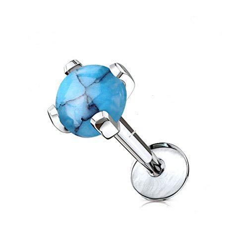 MoBody 16G Semi Precious Stone Labret Piercing Studs Set Internally Threaded Monroe Lip Piercing Studs (6mm, Opalite)