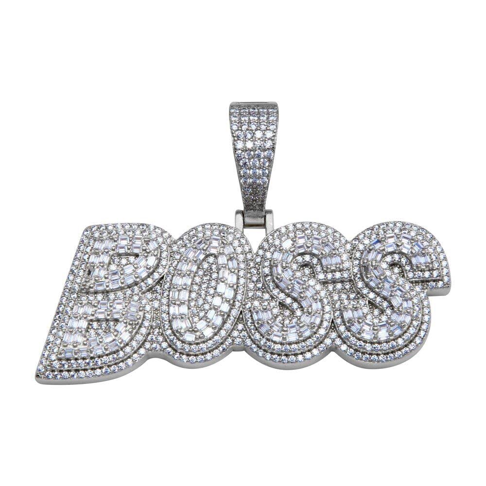 Sterling Silver BOSS Hip Hop Pendant w/ Micro Pave CZ Stones