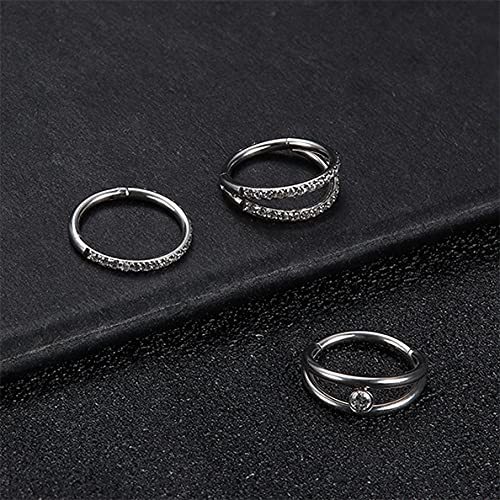 SAILIMUE 3Pcs 316L Surgical Steel Septum Clicker Nose Rings Double Open Stack Conch Daith Piercing Sleeper Earring Helix Rook Conch Cartilage Tragus Earrings Labe Nose Piercing Jewelry