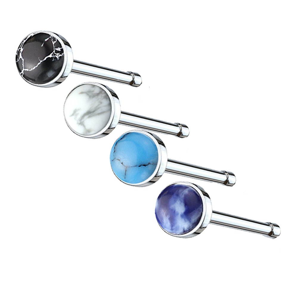MoBody 4 Piece Nose Ring Stud Set 20G Surgical Steel Dark Stone Nose Rings Bone Piercing Screws Value Pack