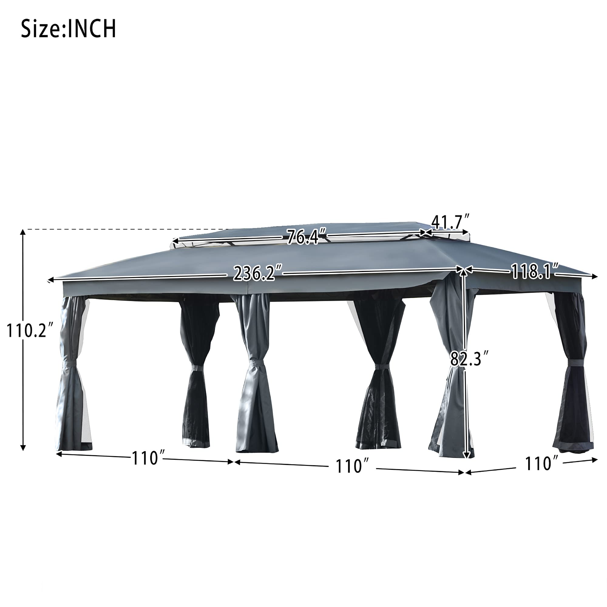 Merax 19.7Ft x 9.8Ft Outdoor Gazebo, Double Top Canopy, Waterproof Zippered Oxford Cloth, Grey