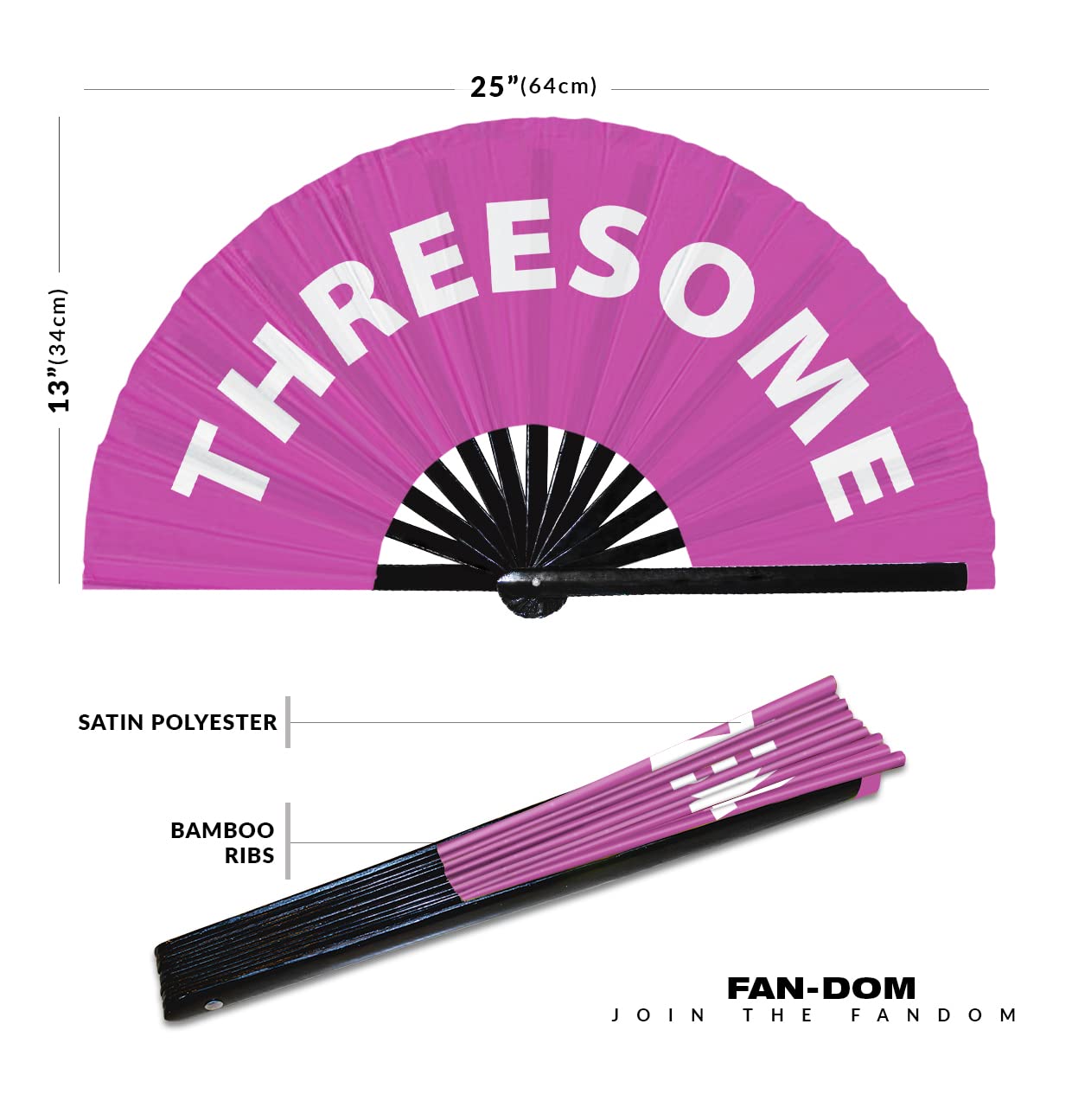 Threesome Hand Fan Foldable Bamboo Circuit Hand Fan Funny Gag Slang Words Expressions Statement Gifts Festival Accessories Rave Handheld Circuit Event Fan Clack Fans (Pink)