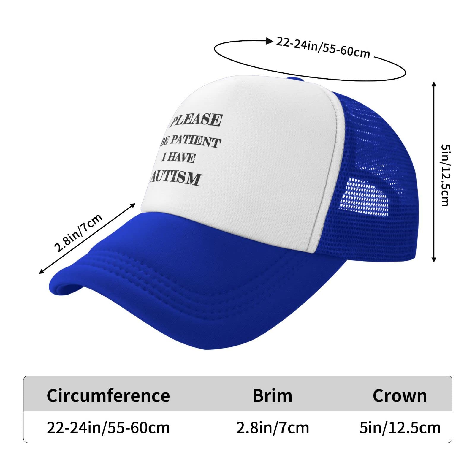 Please Be Patient I Have Autism Hat Trucker Hat Funny Hat Adjustable Unisex Baseball Cap Dad Hats Blue