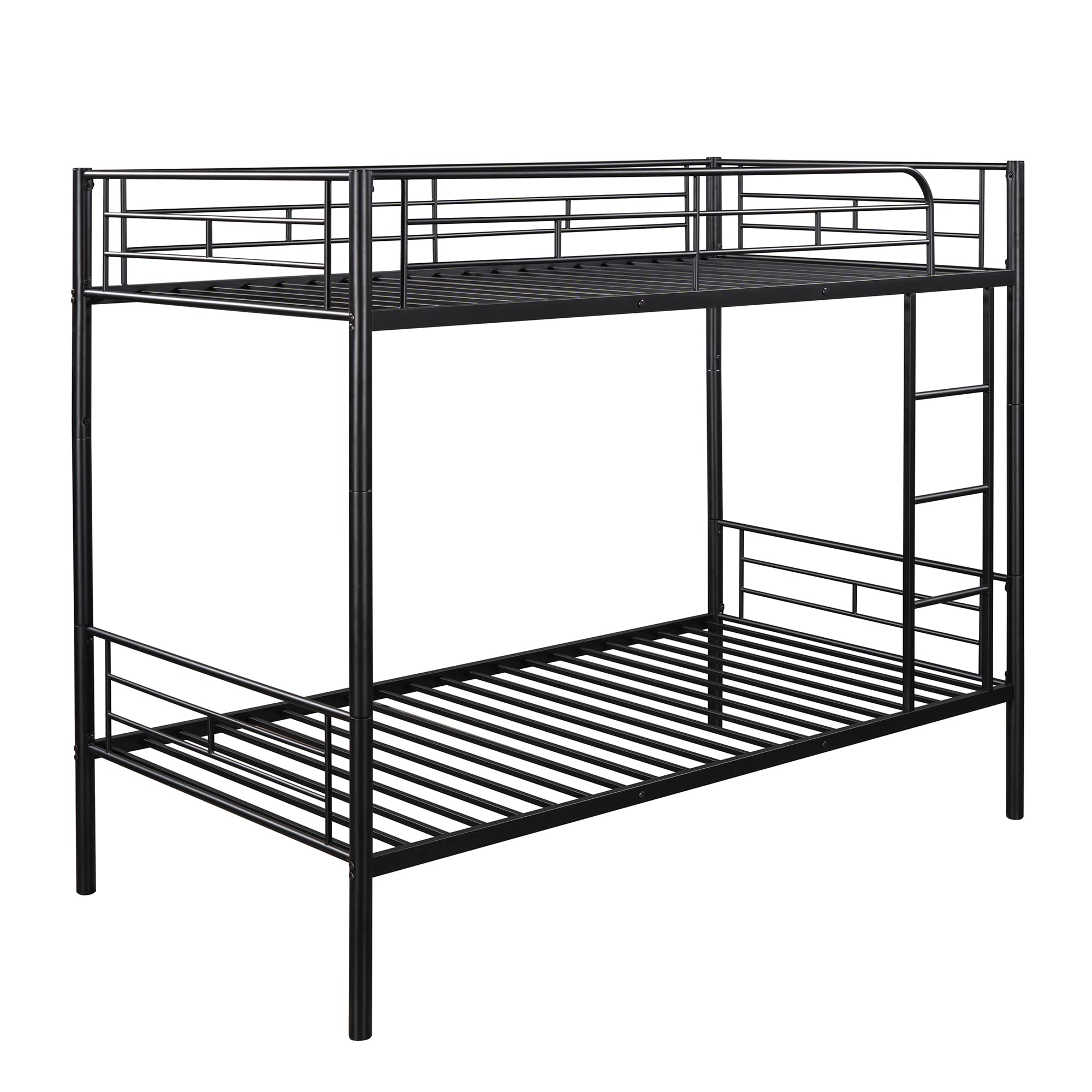 Merax Bunk Bed with Ladder and high Guardrail, Able to Split, Metal Bunk Bed, Storage Space, Noise Free,Twin Over Twin Size,Black