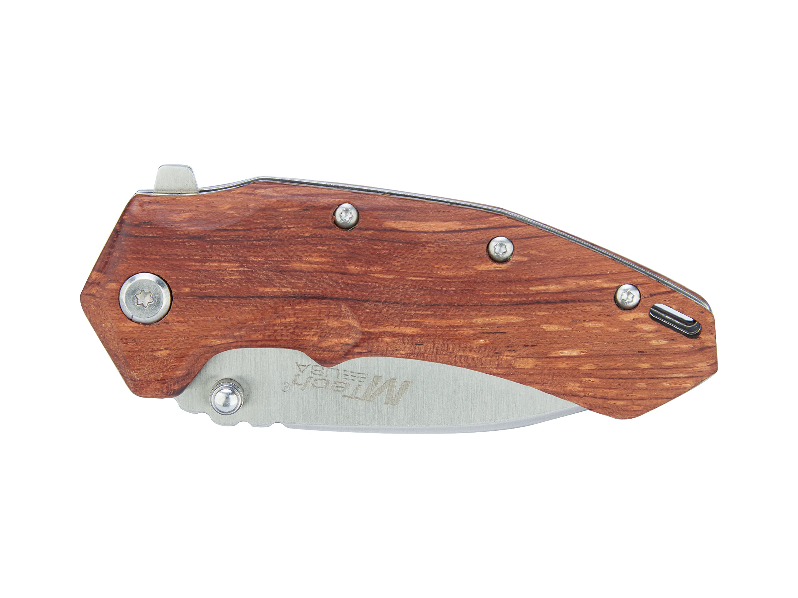 NDZ Performance MTech USA MT-A1158BR Spring Assisted Knife Stainless Steel in Brown Laser Engraved US Flag Veteran Text Bold