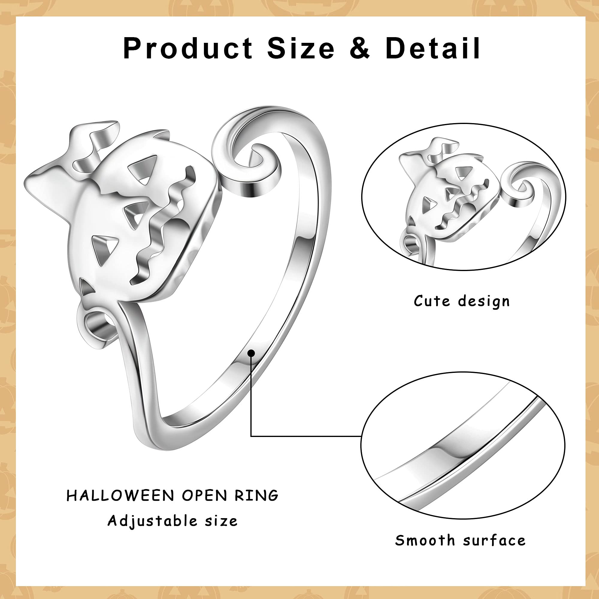SAILIMUE 6 Pcs Halloween Ring For Women Men Adjustable Pumpkin Witch Hat Broom Ghost Ring Set Halloween Party Jewelry