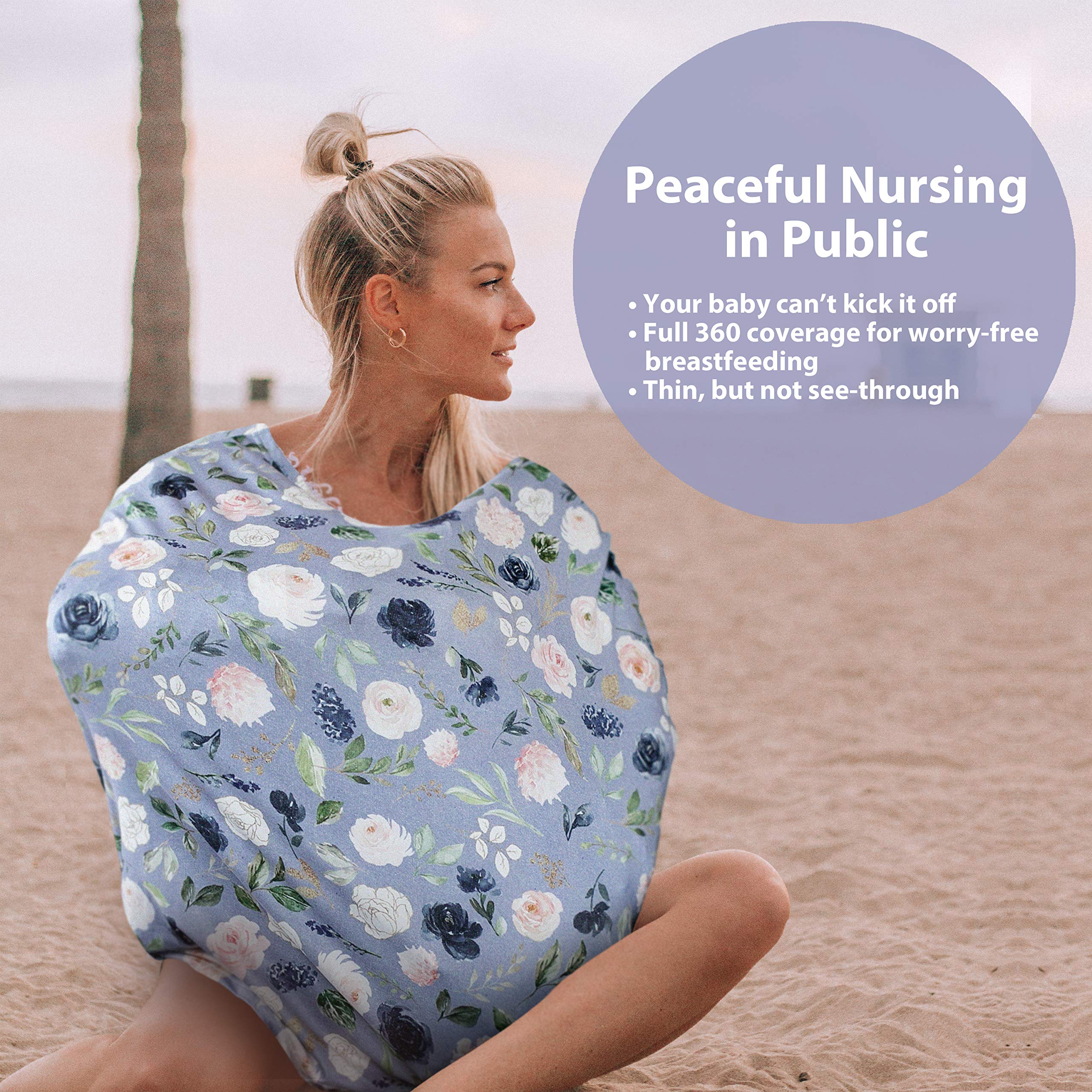 Pobi Baby Car Seat Covers and Nursing Cover - Soft and Stretchy Floral Pattern (Serenity)