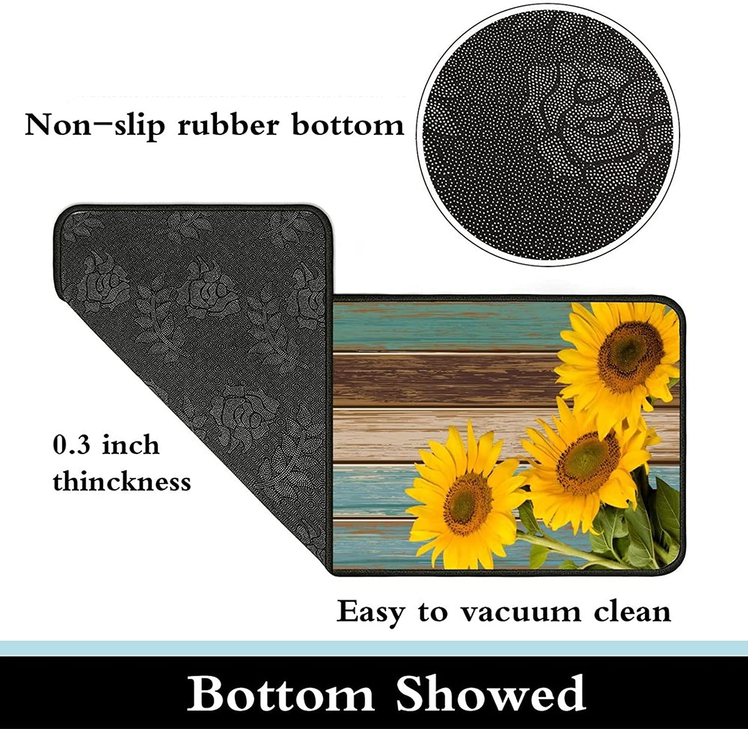 Sunflower Kitchen Rugs Non-Slip Fall Kitchen Mat Bathroom Rug Runner Carpet Farmhouse Sunflower Decor fot Home Hallway Sink Stove Laundry 39x20 Inch