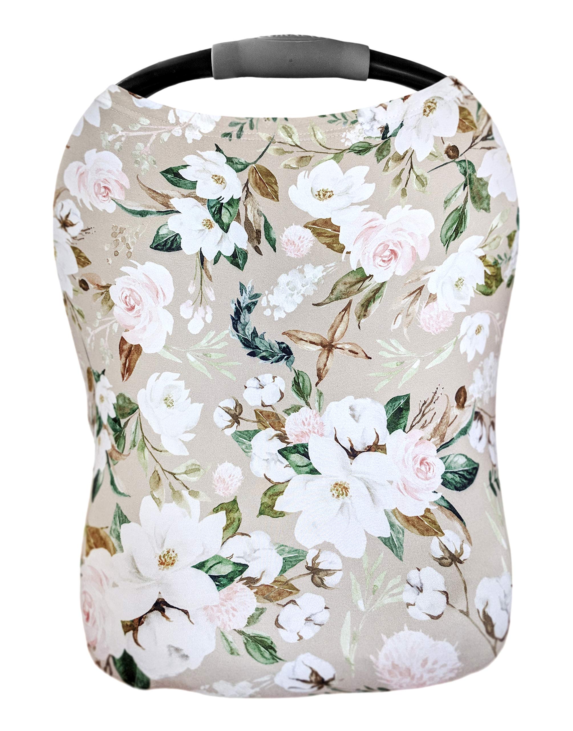 Pobi Baby Car Seat Covers and Nursing Cover - Soft and Stretchy Floral Pattern (Belle)