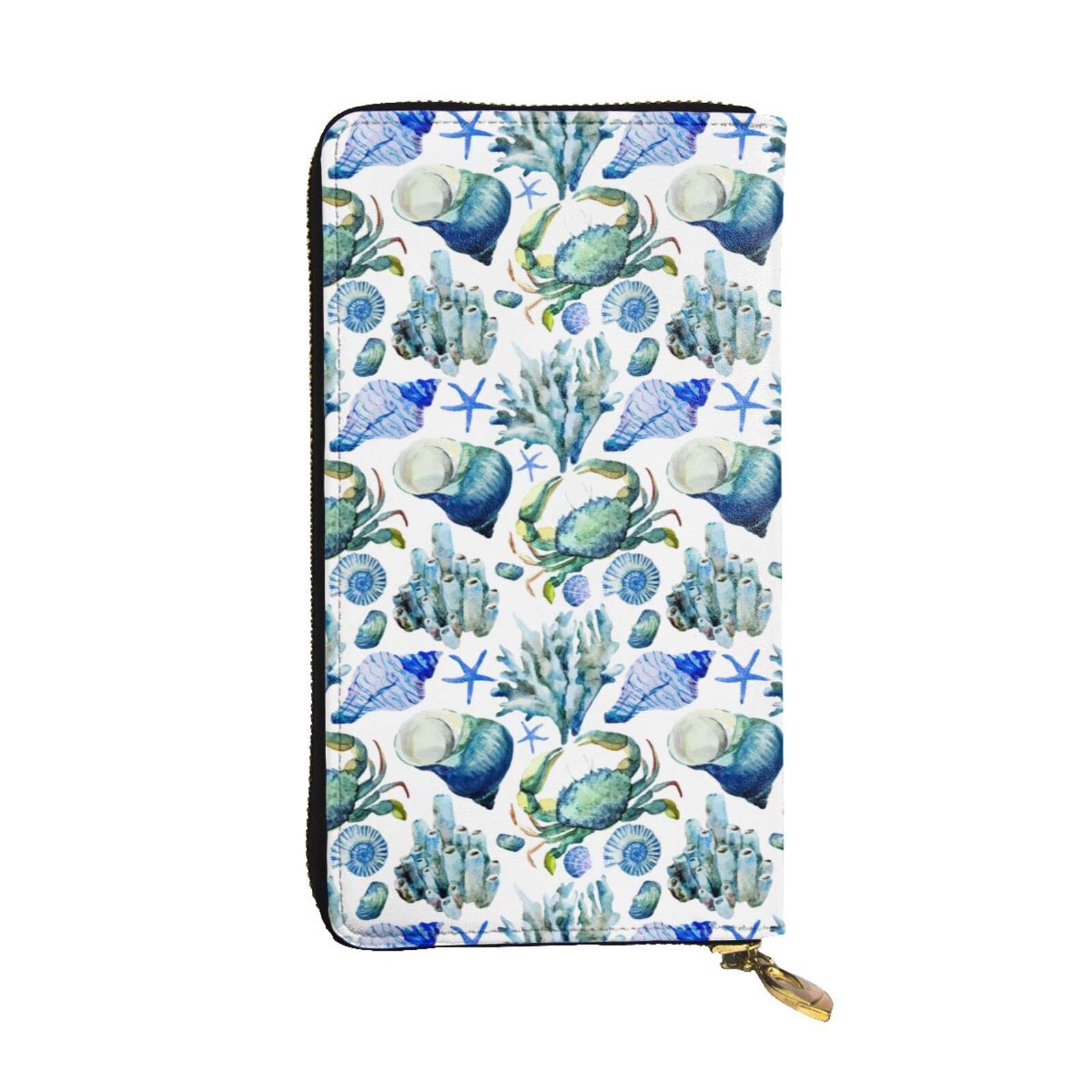Women Zip Around Long Purse Crab Conch Fashion Credit Card Holder Purse