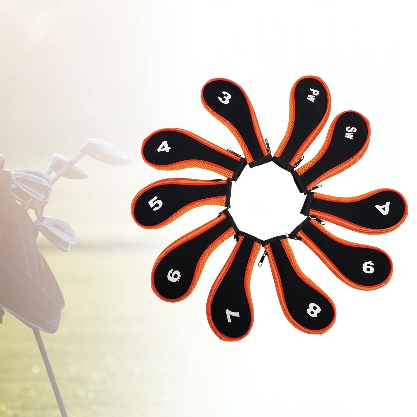 Vaveren 10 Pieces Colorful Golf Iron Headcover Set Golf Club Head Cover for Training Equipment, Orange and Black