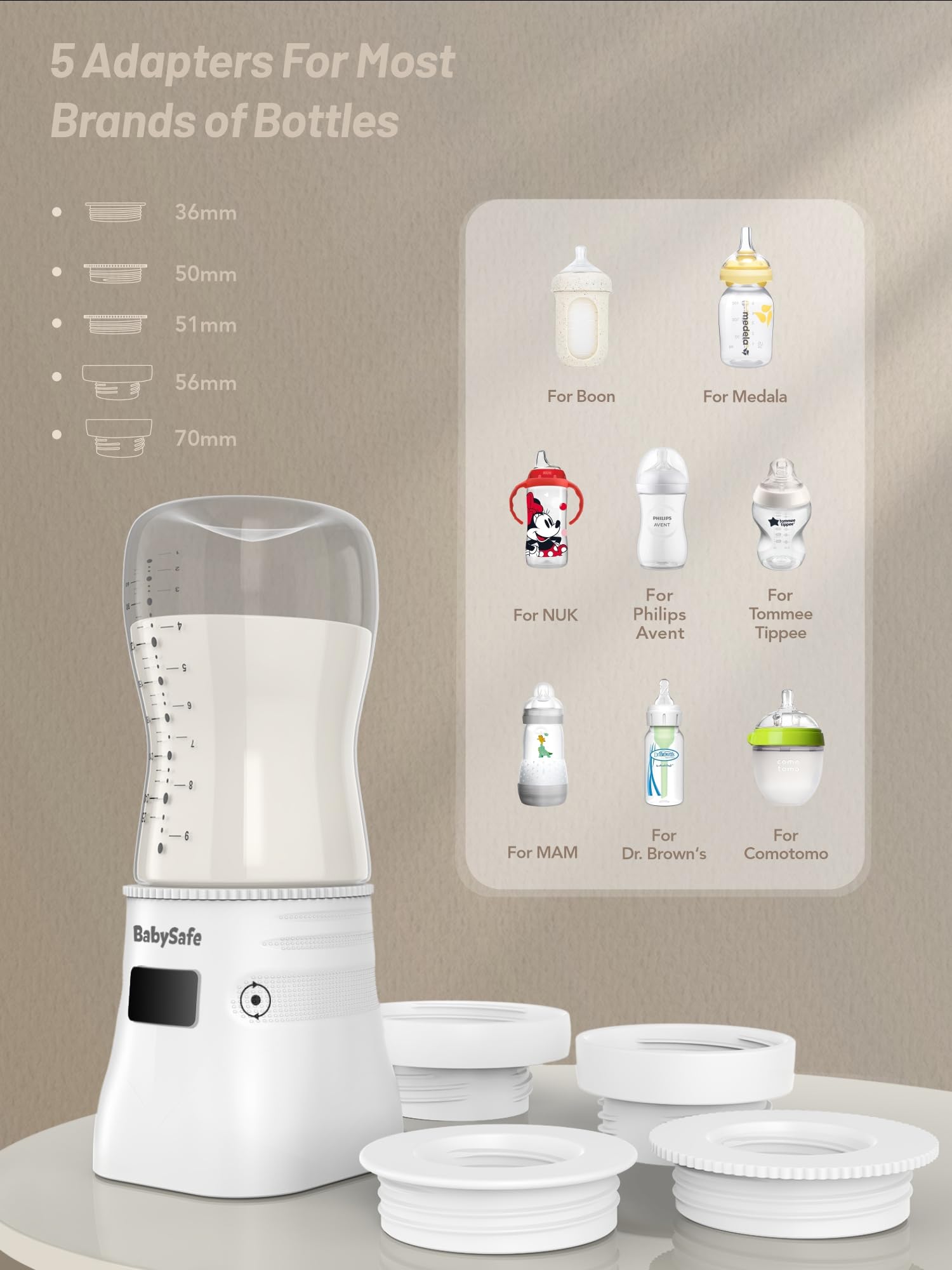 Portable Bottle Warmer for Travel, BabySafe 15000mAh Rechargeable Baby Bottle Warmer with 5 Adapters, 100W Fast Heating & Accurate Temperature Control, Cordless On The Go Milk Warmer for Breastmilk