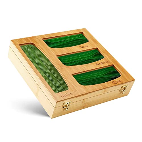 Ziplock Bag Storage Organizer - Munskine Bamboo Organizers And Storage for Gallon, Quart, Sandwich & Snack Bags - Baggie Organizer for Storage Drawers & Cabinets