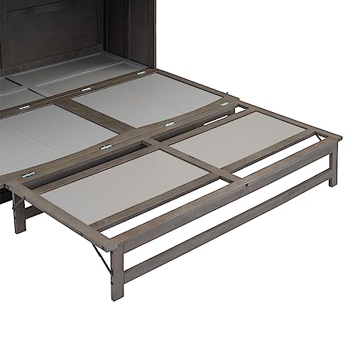 Merax Queen Cube Cabinet Space-Saving Murphy Bed with Drawer and Built-in Charging Station for Multipurpose Guest Room or Home Office, Antique Grey