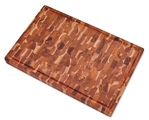 Weekolor, Large Butcher Block Cutting Board, Teak Wood End Grain, Thick Prep Station 23x15x1.5 in, Juice Groove, Reversible Charcuterie Board, Vegetable, Bread, Fruit, Cheese Board