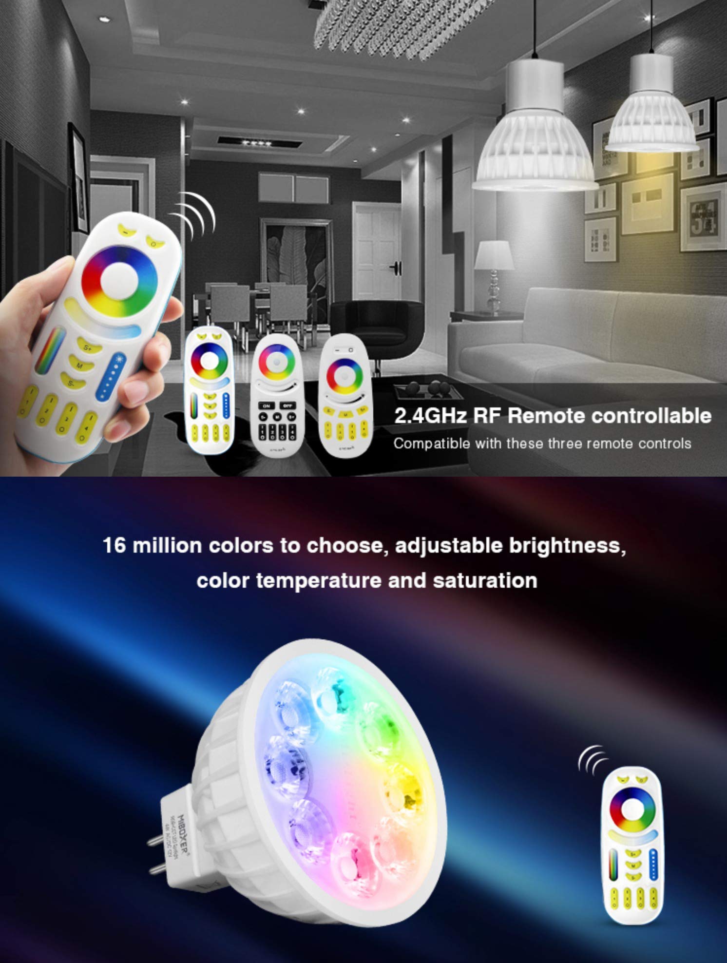 Mi Light MR16 Color Changing LED Spotlight WiFi RGB +CCT 4 Watt Warm White Dimmable (4W MR16)