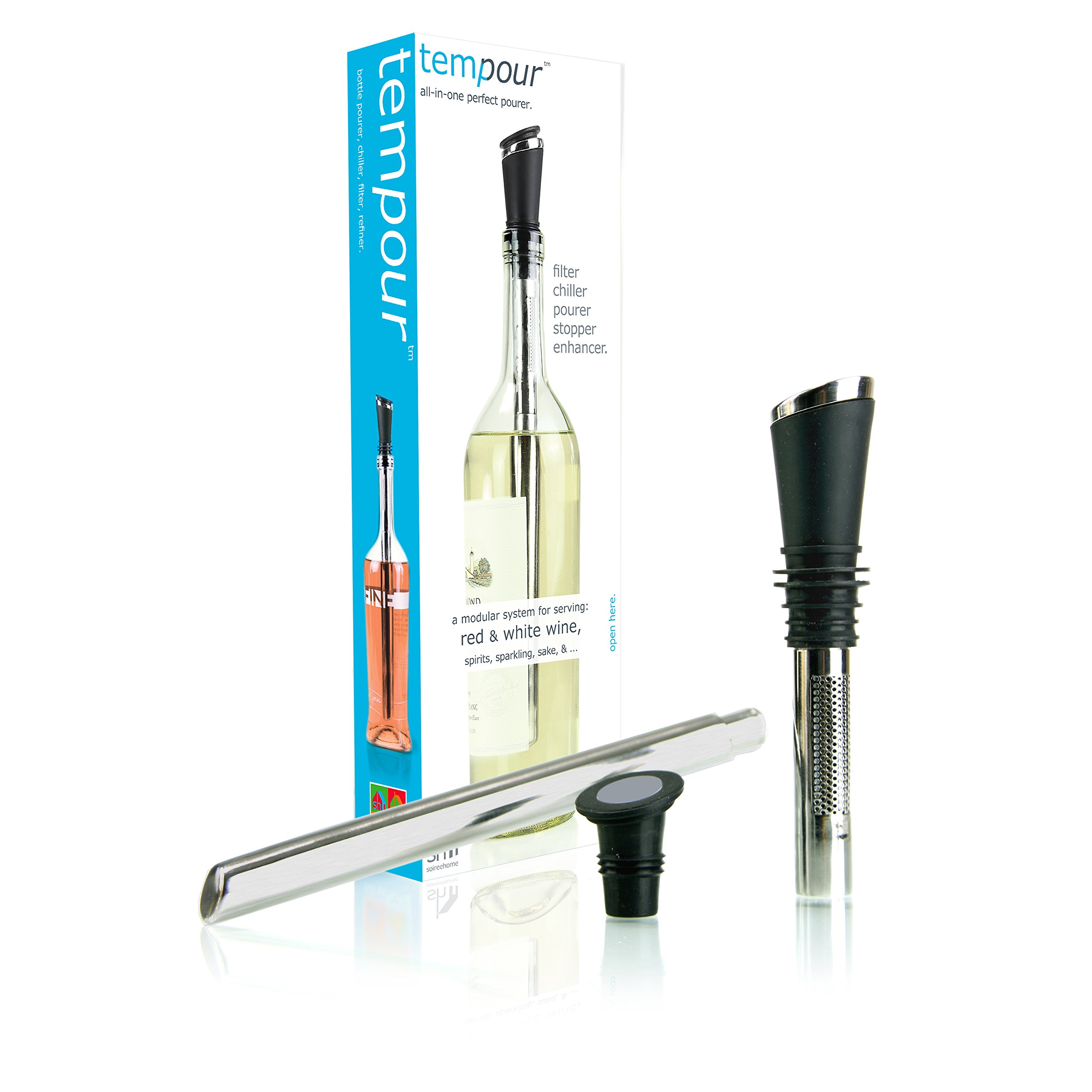 Soireehome Tempour Gourmet Aerator, Filter, Stopper, and Chiller for Wine and Liquor- Gift for Hosting, Perfect For Wine Tasting and Parties