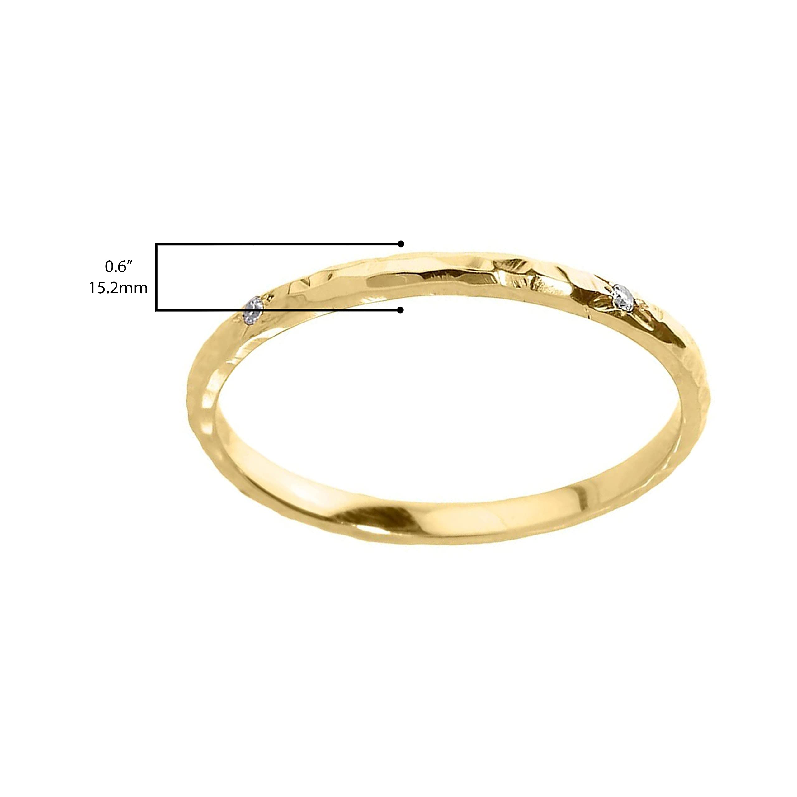Modern Contemporary Rings 14K Yellow Gold Diamond Accented Hammered Stackable Slender Ring with Starburst Engraved Flush Set Gems (J-K Color, I1-I2 Clarity) - Size 8