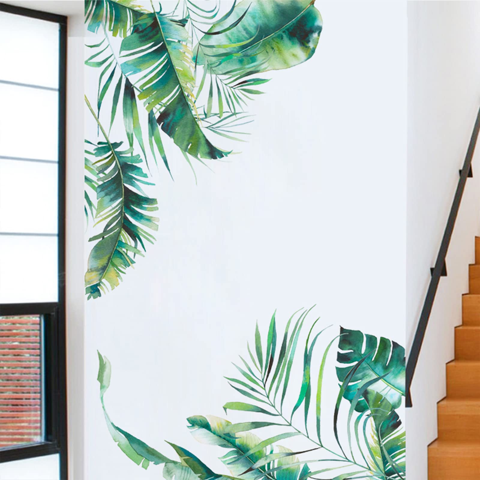 Tropical Vegetation Wall Decals Large Vinyl Green Plants Wall Stickers for Classroom Nursery Living Room Home Wall Decoration