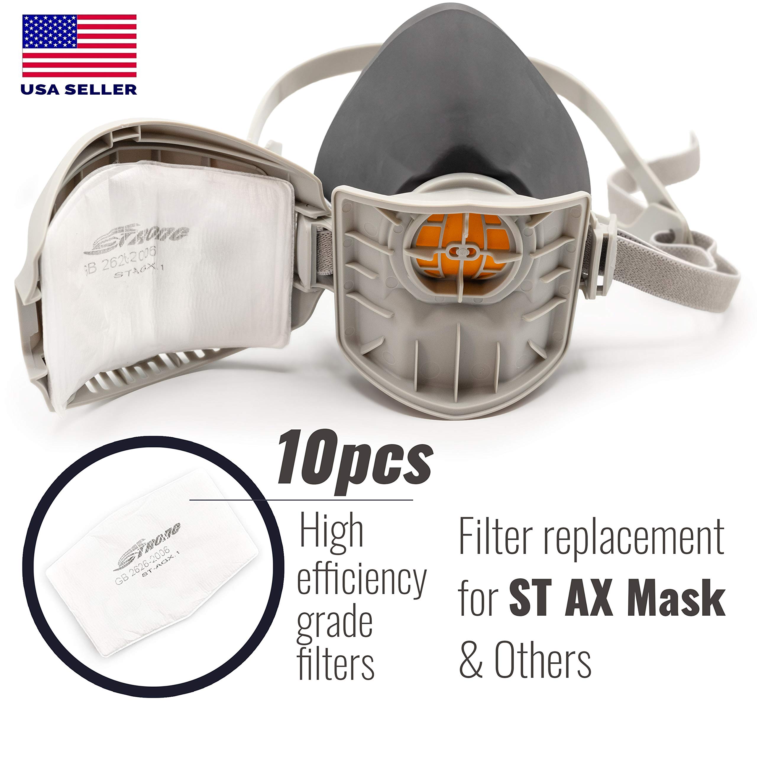 PM2.5 Replacement Filters for ST-AX and ST-AG Respirator Face Masks β High Efficiency 5 Layer Construction with Electrostatic Fiber Traps Particles 100X Smaller Than a Human Hair -10 Pack
