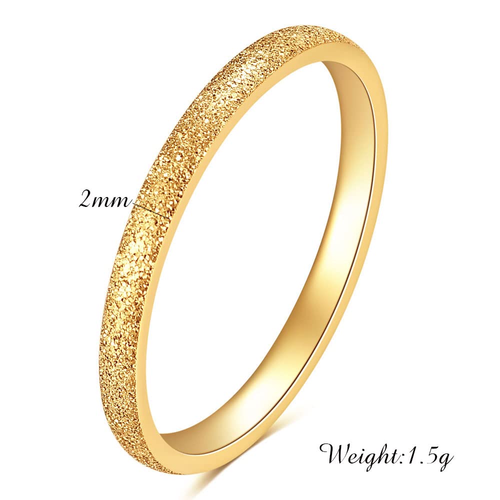 VQYSKO 2PCS 2mm14K Gold Filled Rings Stacking Rings for Women Stackable Thin Sand Blast Glitter Finish Ring 4-9 (Gold-2MM-2PCS, 6)