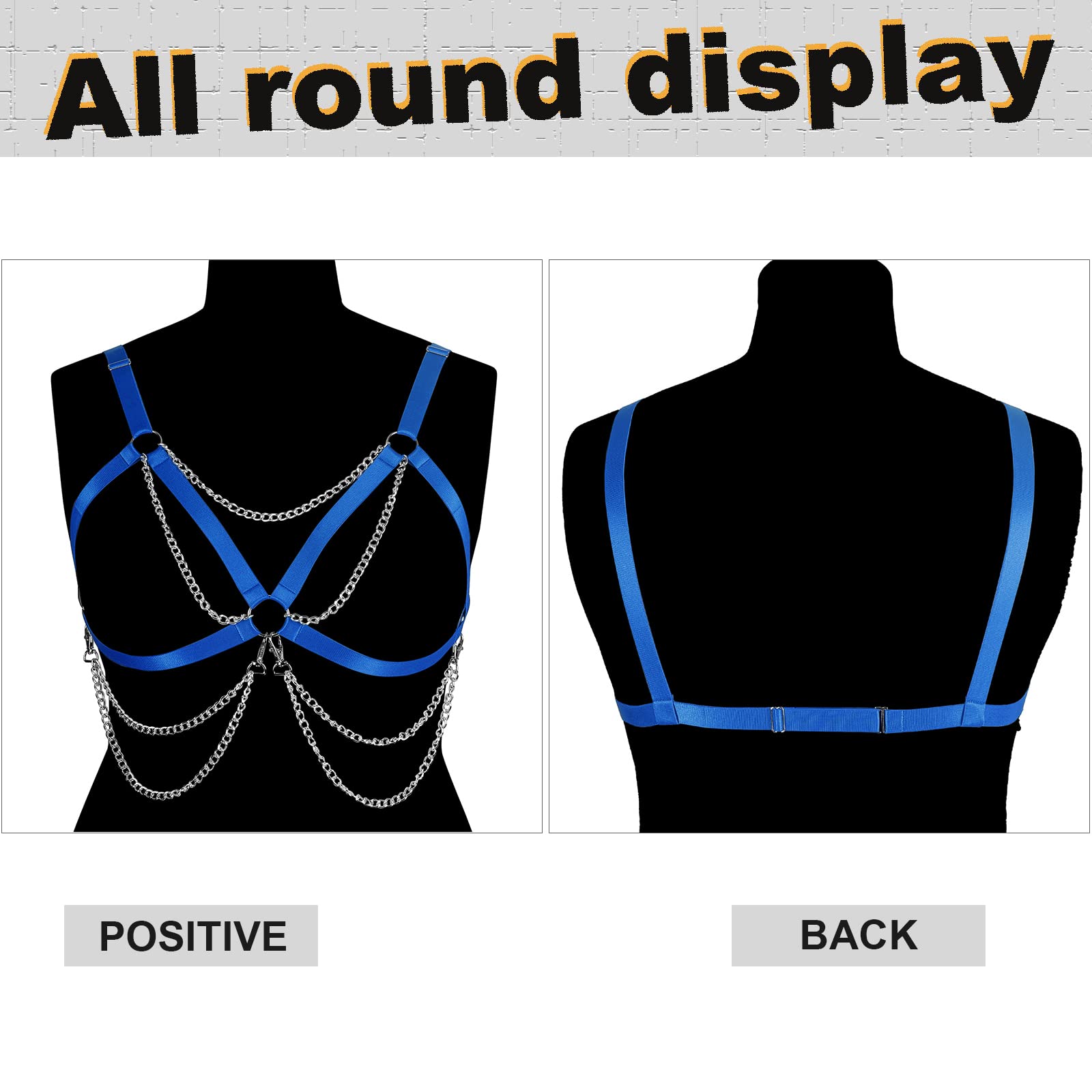Plus Size Women Punk Harness Body Top Body Chain Black Goth Rave Adjustable for Women and Girls (Royal Blue)