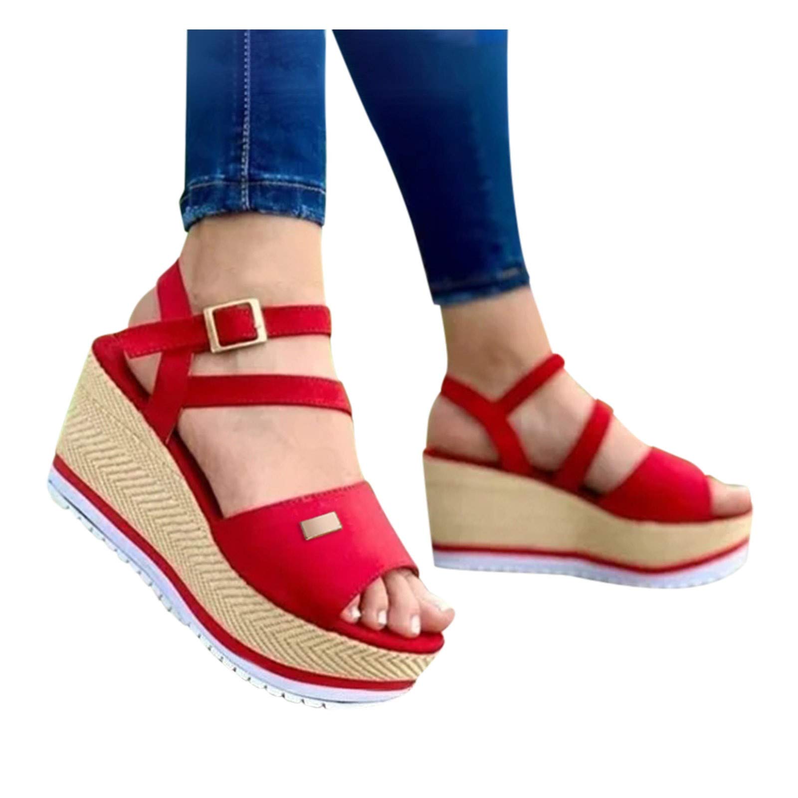 SmallYin Women's Espadrilles Sandals Open Toe Ankle Strap Flatform Platform Wedge Sandals Summer High Heel Sandals