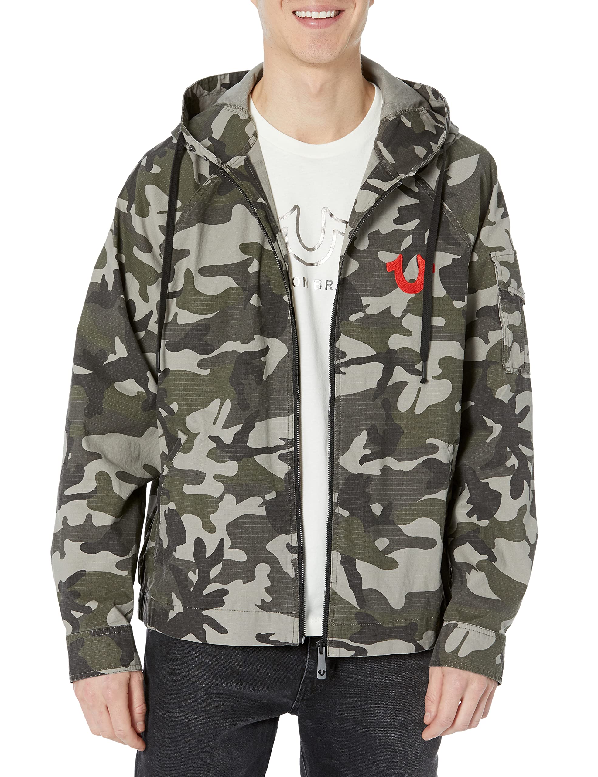 True Religion Men's Raglan Ripstop Zip Up, Camo, 3X-Large