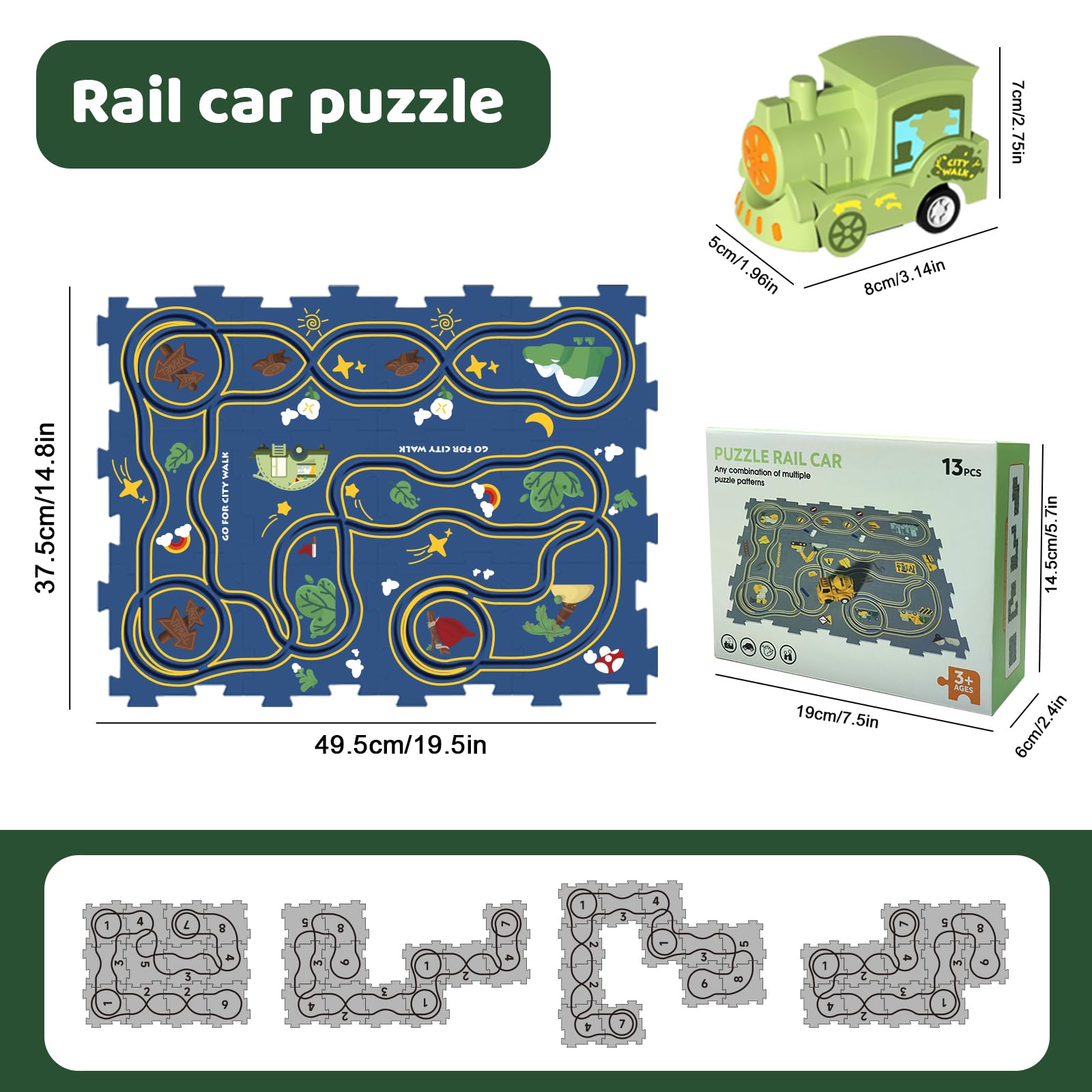 NULAOBA Children's Educational Puzzle Track Cars Play Set with Vehicles DIY Assembling Rail Car Puzzle Fun Learning Toy for Kid Boy Girl(Christmas 13pcs)