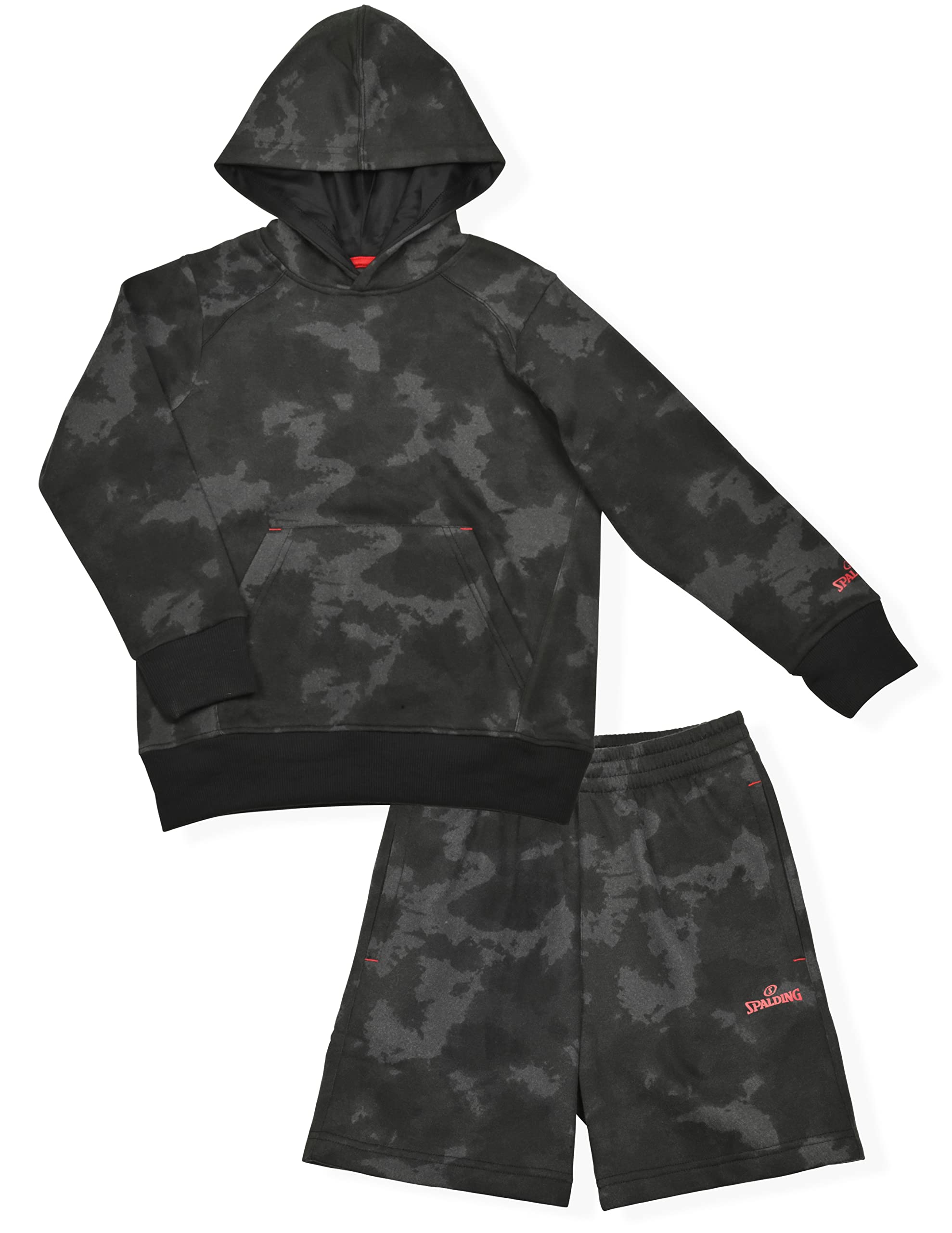 Spalding Boys Cloud Wash Fleece Hoodie and Short Set, Black, 14/16