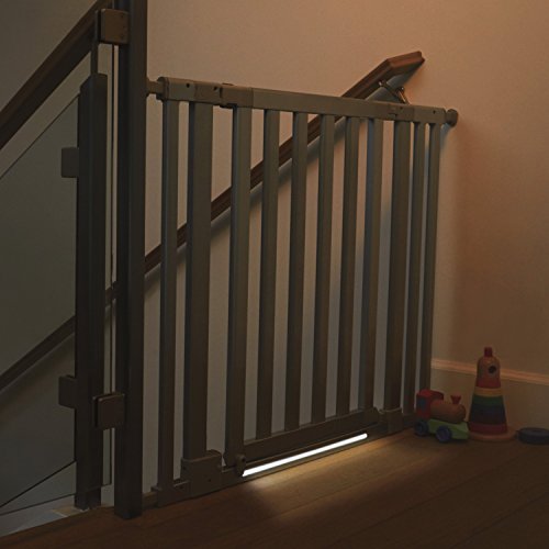 Munchkin Luna Baby Gate with LED Light, Turn Key Mounted Safety Gate for Stairs, Hallways and Doors, Walk Through with Door, Silver , 29x40.5 Inch (Pack of 1)