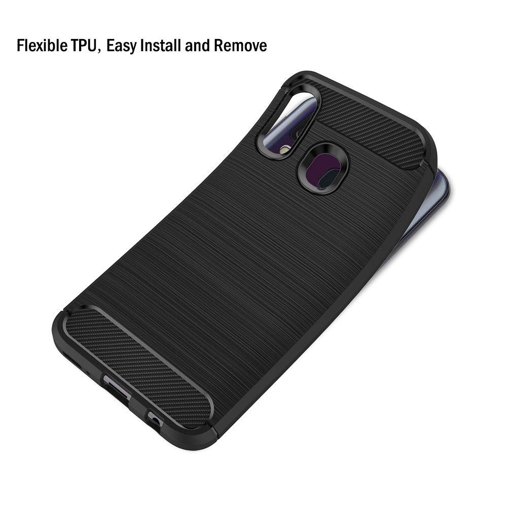 MaiJin Case for Samsung Galaxy A40 (5.9 inch) Soft Silicon Brushed with Texture Carbon Fiber Design Protection Cover (Black)