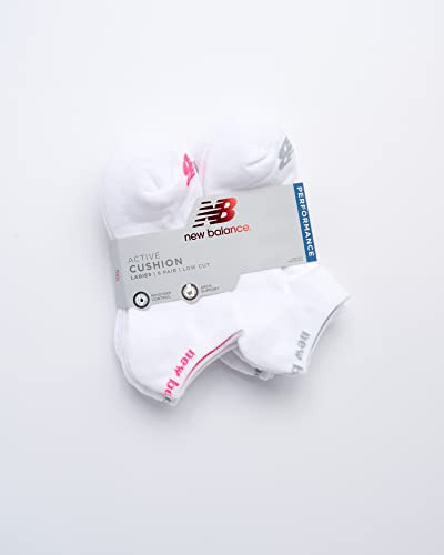 New Balance Women's Athletic Socks - Cushion Low Cut Ankle Socks (6 Pack), Size 4-10, White Assorted