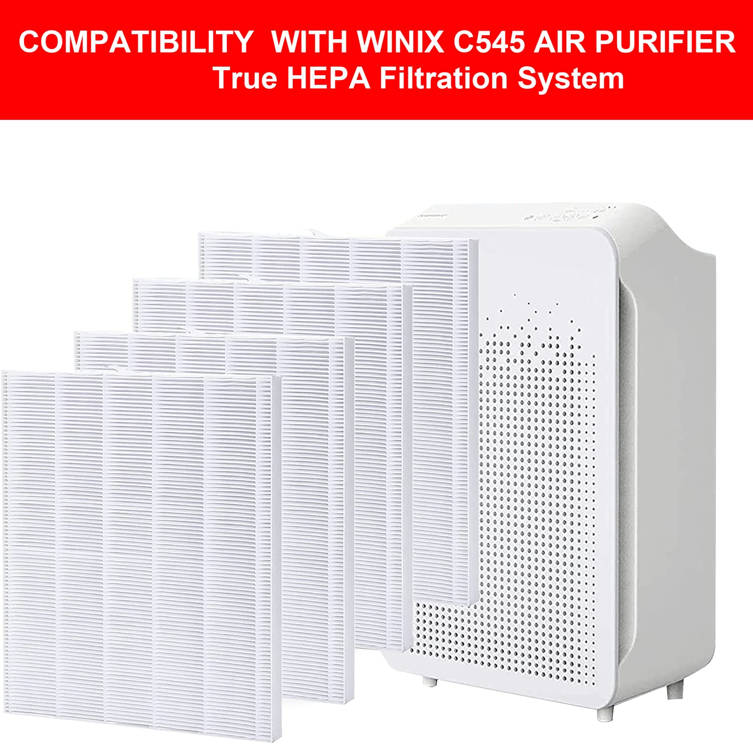 Topdeck ESSENTIALS 4-Pack C545 Replacement HEPA Filters Compatible with WINIX C545 Air Purifier, 4 True HEPA Filters, Filter S, Part number 1712-0096-00.