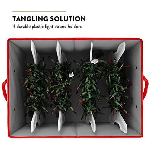 ZOBER Christmas Light Storage - Christmas Light Organizer W/ 4 Plastic Christmas Lights Organizer Wheel - Strong & Durable Material - Stitched Reinforced Handles - Gray