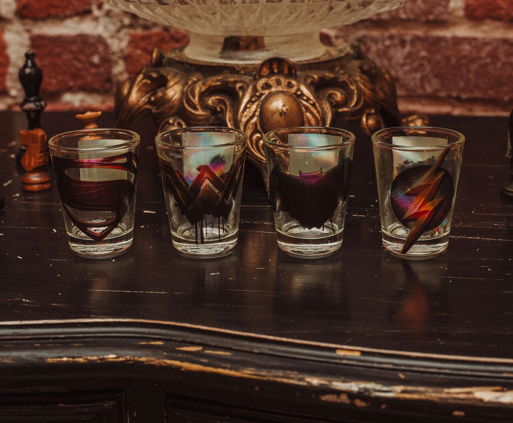 Toynk DC Comics Justice League Movie Logos 1.5-Ounce Mini Shot Glasses | Set of 4