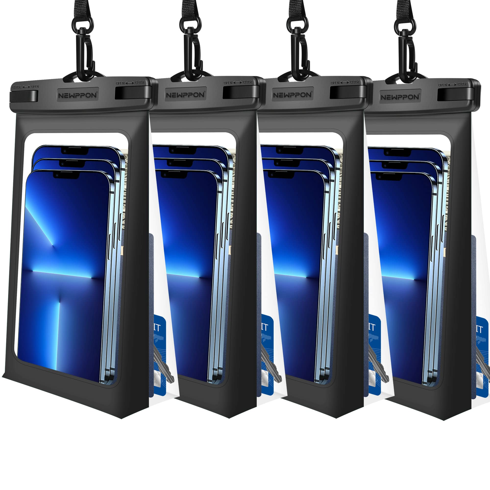 newppon Waterproof Cell Phone Pouch : 3 Pack Water Proof Dry Bag Case with Neck Lanyard - Underwater Universal Clear Cellphone Holder Large Protector for iPhone Samsung Galaxy for Beach Pool Swimming