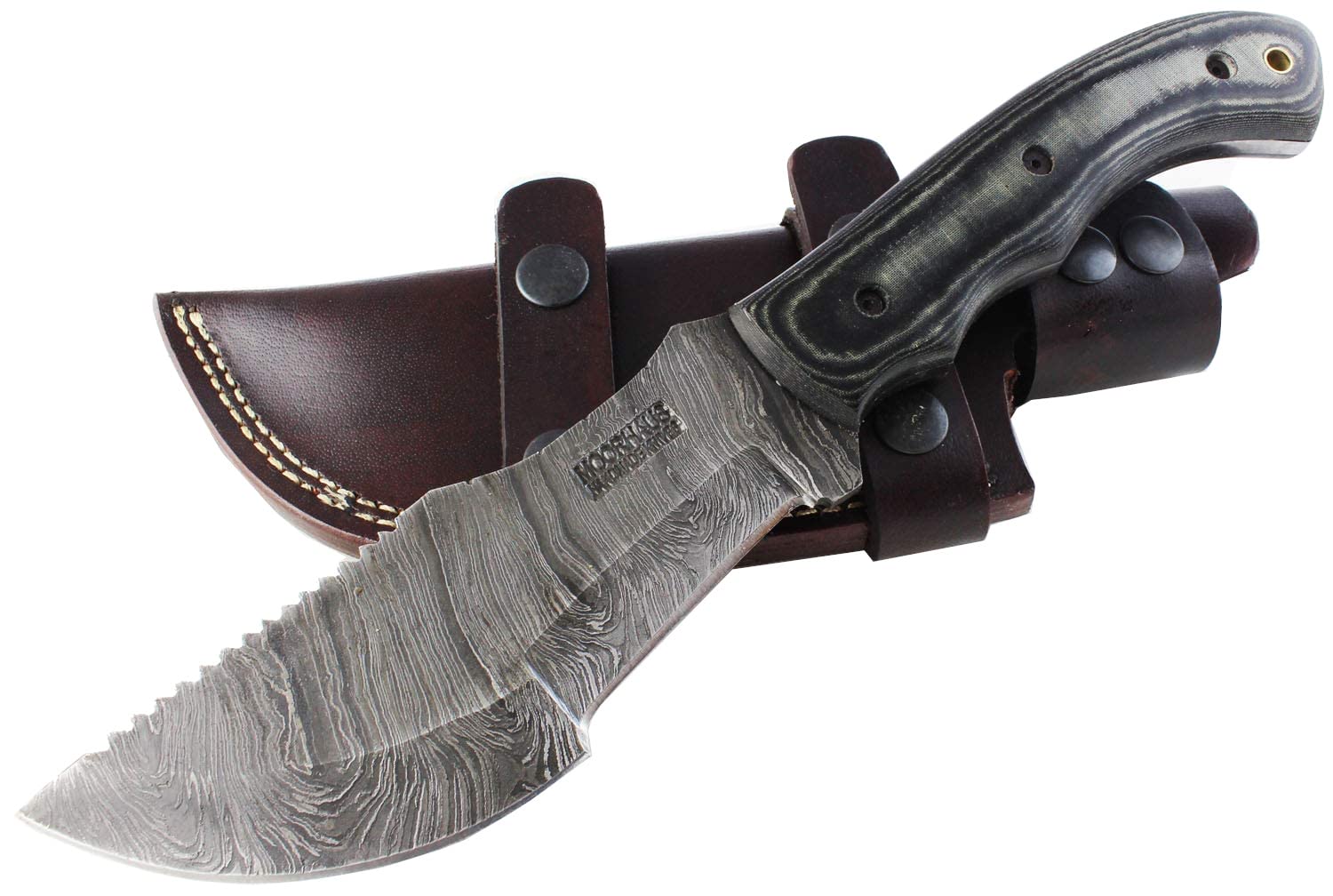 Moorhaus 15.5" Damascus Steel Tracker with micarta Handle Knife - includes leather sheath - special promotional pricing.
