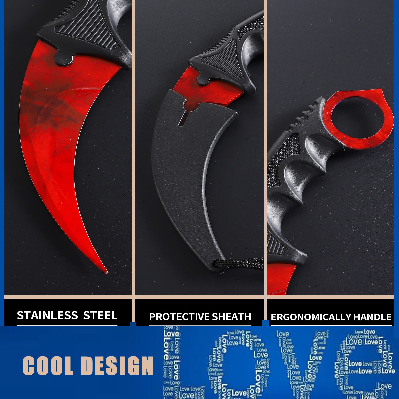 TOPOINT 2 Packs Karambit Knife Fixed Blade Knife with Sheath and Cord Karambit Knife for Hunting Camping, Field Survival,Collection (Fade Yellow&Red)