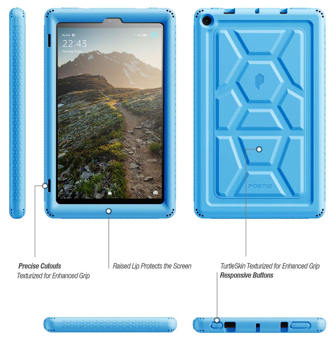 Poetic All-New Fire HD 10 Tablet Case (7th Gen 2017 and 9th Gen 2019 Release), Heavy Duty Kids Friendly Silicone Protective Cover, TurtleSkin Series, for Amazon Fire HD 10.1 Inch Tablet, Blue