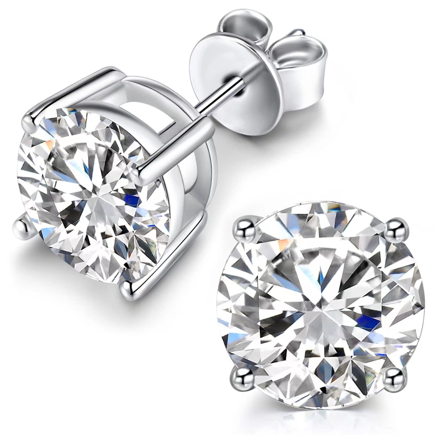 PN Moissanite Stud Earrings, 0.5ct-2ct DF Color Brilliant Round Cut Lab Created Diamond Earrings