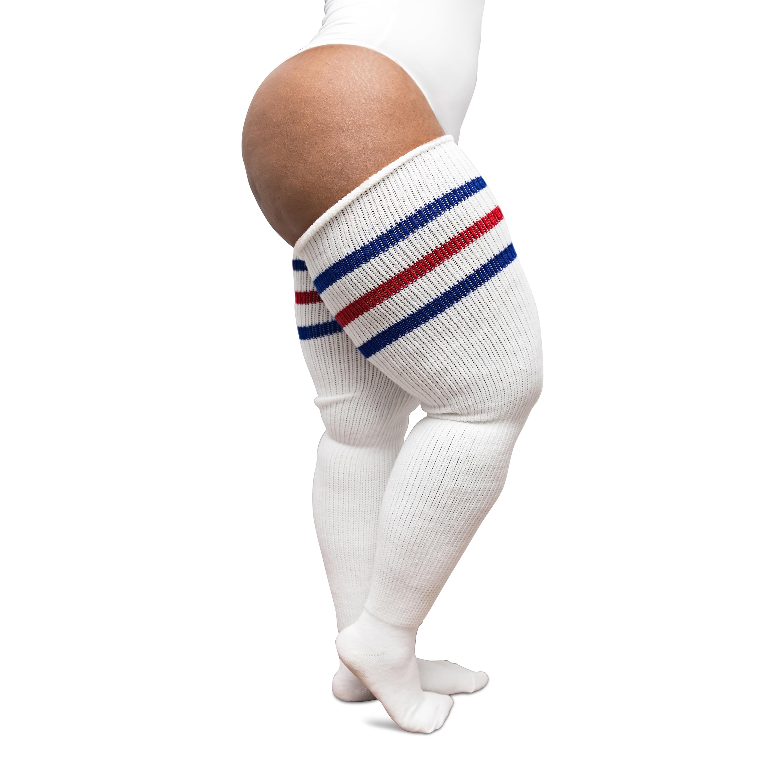 Thunda Thighs Plus Size Thigh High Socks, Over the Knee High Boot Stockings Leg Warmers, Extra Long & Thick Socks All American
