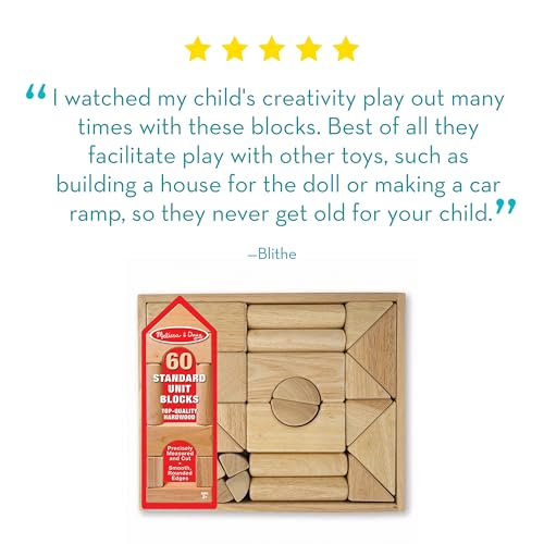 Melissa & Doug Standard Unit Solid-Wood Building Blocks With Wooden Storage Tray (60 pcs) Classic Wooden Blocks For Toddlers Ages 3+