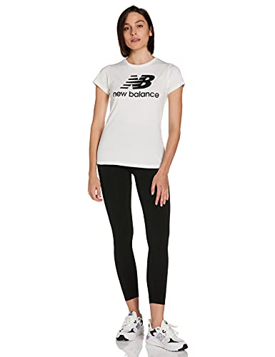 New Balance Women's NB Essentials Stacked Logo Short Sleeve 19, White/Black, X-Small