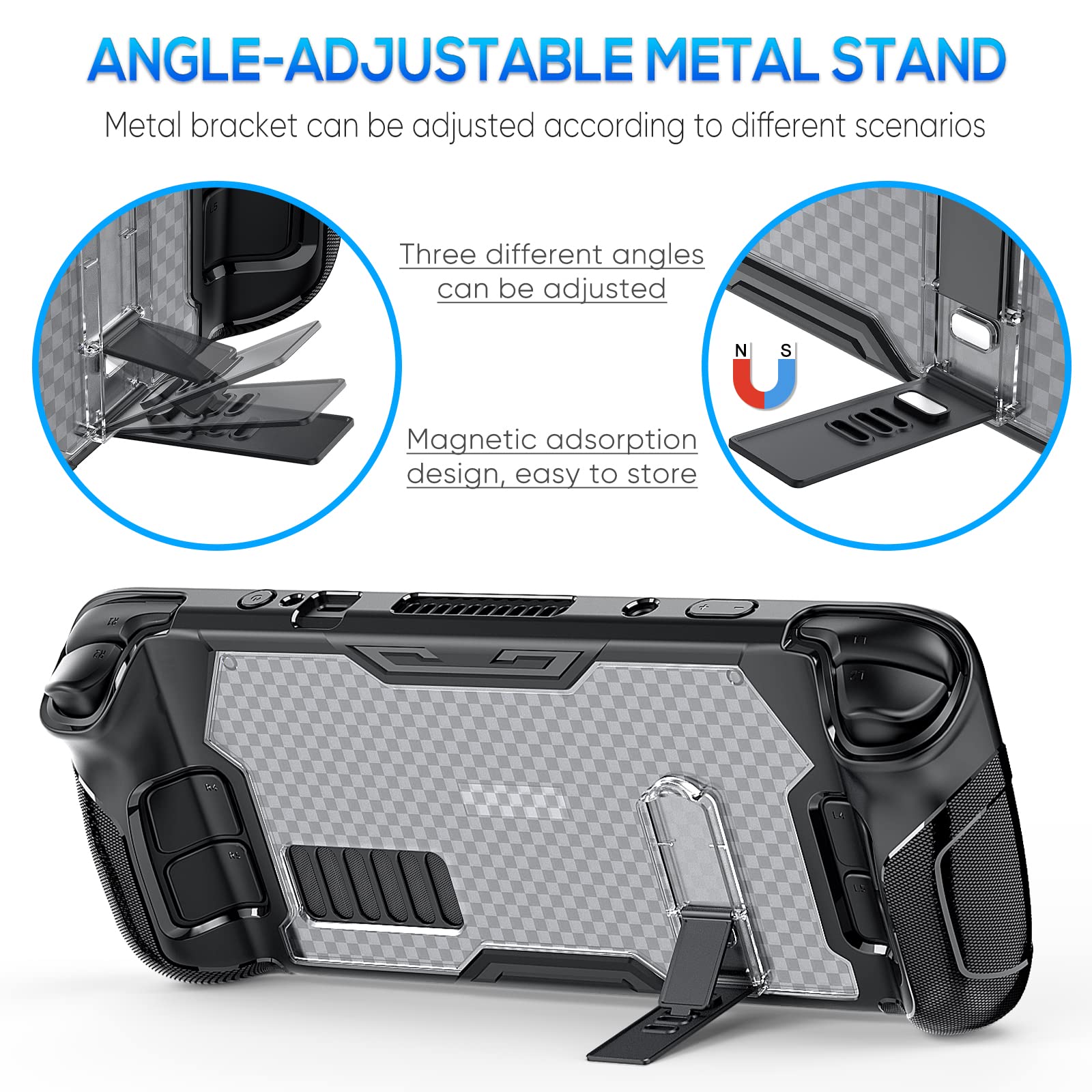Upgraded Protective Case for Steam Deck with Adjustable Kickstand, FYOUNG TPU+PC Hard Protector Cover Case Accessories with 2 Pack Screen Protector for Valve Steam Deck, Anti-Scratch Durable Design