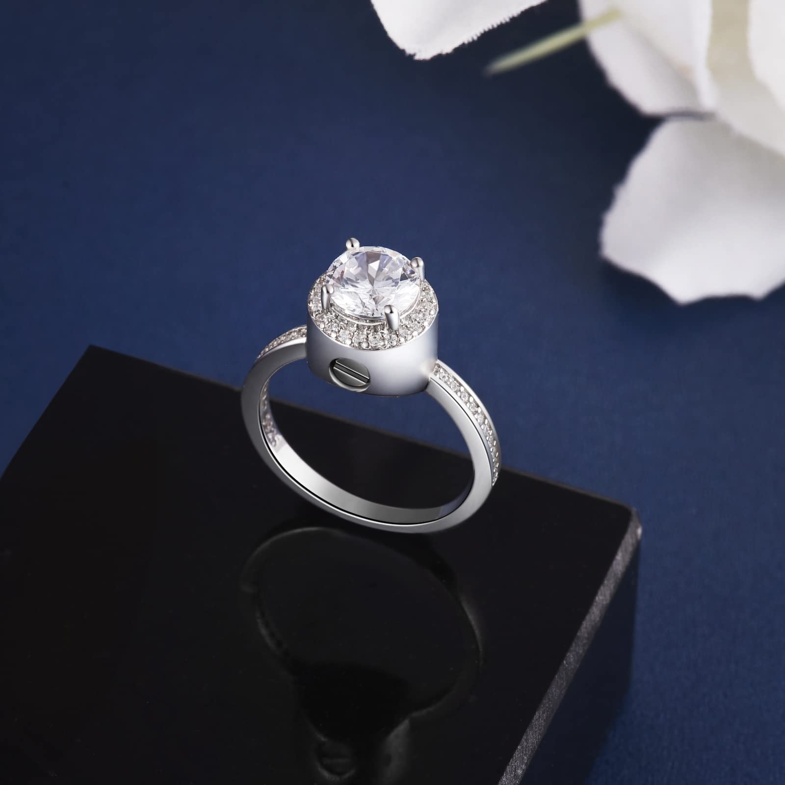 Sterling Silver Urn Ring for Ashes Cremation Memorial Keepsake Ring with Cubic Zirconia Bereavement Keepsake Jewelry for Ashes of Loved Ones for Women (5)