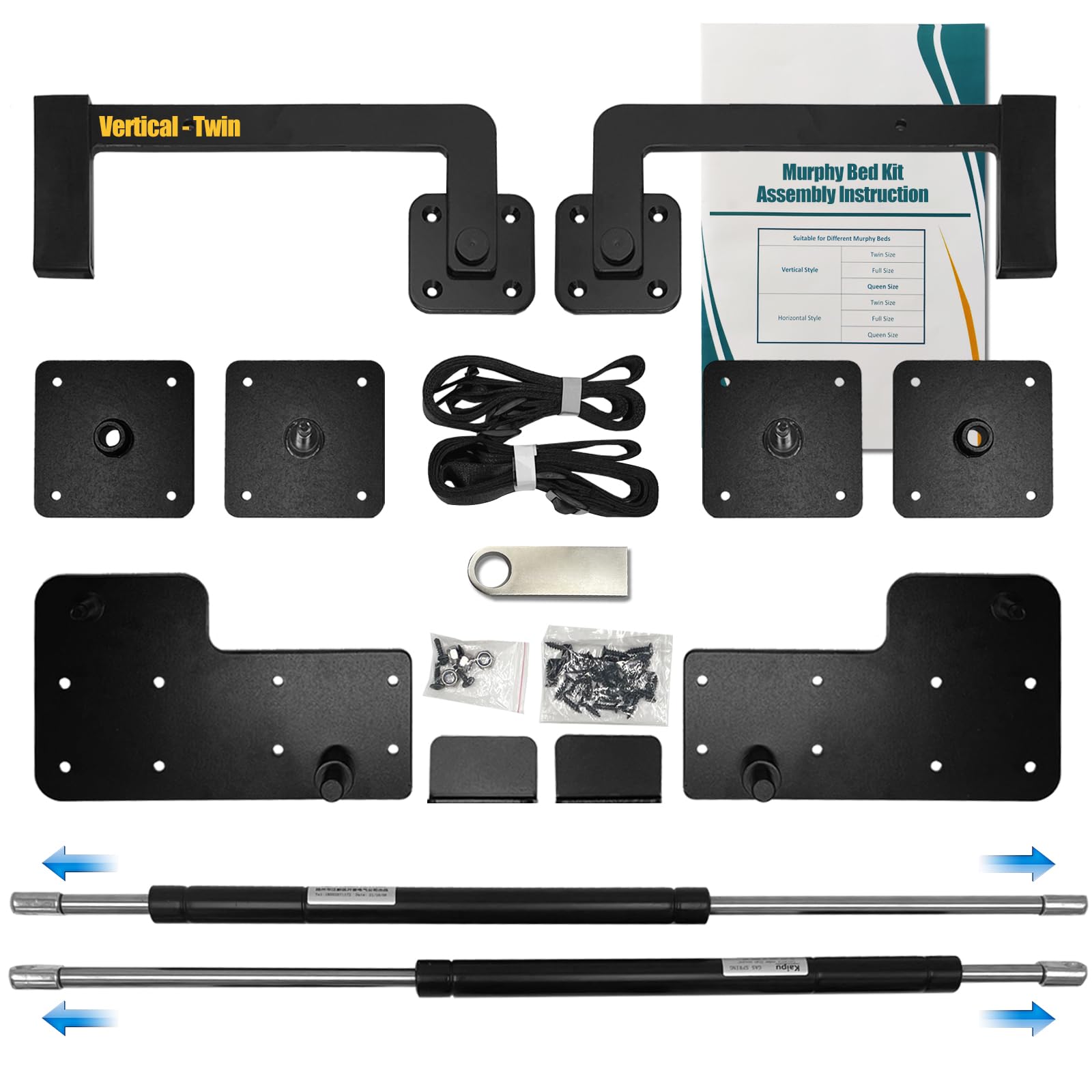 Murphy Bed Hardware Kit with Two-Stage Luxury Gas Spring - Effortless to Pull Down & Fold Back, Good Design Combining Scattered Parts for Heavy Duty Bed Frame,Hidden Murphy Beds Kit Vertical Twin